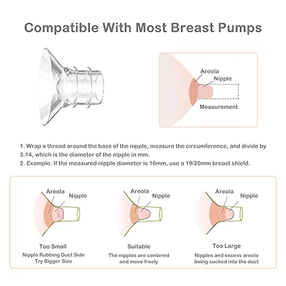 QIUXQIU Wearable Breast Pump Accessories Replacement Parts Flange Inserts 21mm for QIUXQIU 24mm Breast Pump BPA-Free (21mm)