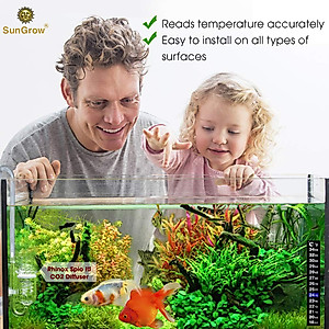 SunGrow Betta Fish Tank Thermometer Stick On, Aquarium Temperature Sticker Strip, 5.2 x 0.7 Inches, Green & Blue Temperature Indicator, Amphibian and Reptile Thermometer Sticker, Black, 1 Pc