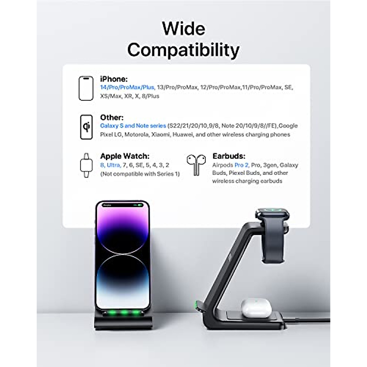 Intoval Wireless Charging Station, 3 in 1 Charger for Apple iPhone/iWatch/Airpods,iPhone 13,12,11 (Pro, Pro Max)/XS/XR/XS/X/8(Plus),iWatch 7/6/SE/5/4/3/2,Airpods Pro/3gen (A3,Black)