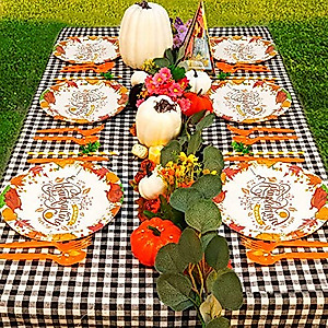 Disposable Thanksgiving Plate And Napkin Set - Pack of 72 - Fall Dinner Party Decorations - Thankful, Grateful Party Supplies - Cups, Cutlery Holder, Napkins Parties Pack - Pumpkins Turkey, Leaves