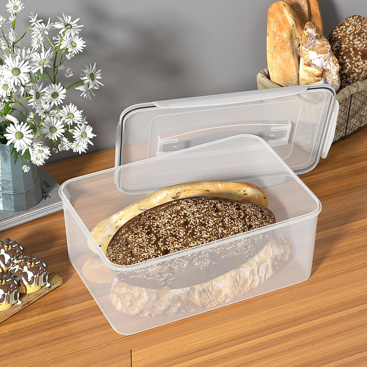 Knifefish 4 Pack Airtight Clear Plastic Food Storage Containers, 15 Quart Plastic Box with Sealed Lid