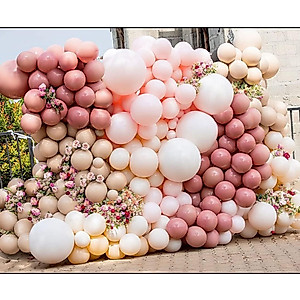 Dusty Pink Balloon Arch Kit Double Stuffed Blush Rose Nude Brown Balloon Garland 112pcs Matte Pastel Neutral Balloons for Boho Bridal Shower Baby Shower Birthday Theme Party Decoration