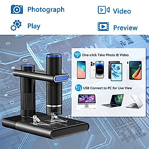 Wireless Digital Microscope,50X-1000X Magnification WiFi USB Portable Handheld Coin Microscope Camera with 8 Adjustable LED Lights,1080P HD Lab Microscope Kit for Kids with iPhone Android (Black)