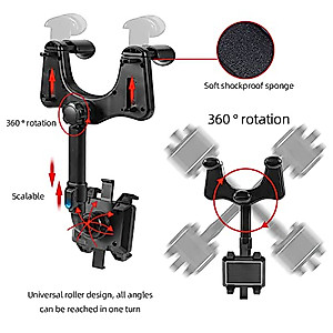 360° Rotatable and Retractable Car Phone Holder Mount Rearview Mirror Phone Holder for Car Rear View Mirror Mount Stand Multifunctional Adjustable Universal Phone GPS Holder for Mobile Phones