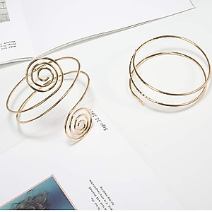 VALIJINA 2Pcs Minimalist Simple Swirl Upper Arm Cuff Bracelets for Women Girls Arm Bangle Armlets Adjustable (A)