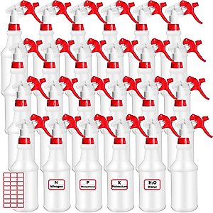 Gerrii 24 Pcs 24oz Plastic Spray Bottle Bulk, Empty Refillable Squirt Bottles for Cleaning Solution, Leak Proof Water Spray Bottle with Adjustable Nozzle and Stickers Commercial Supplies(Red)