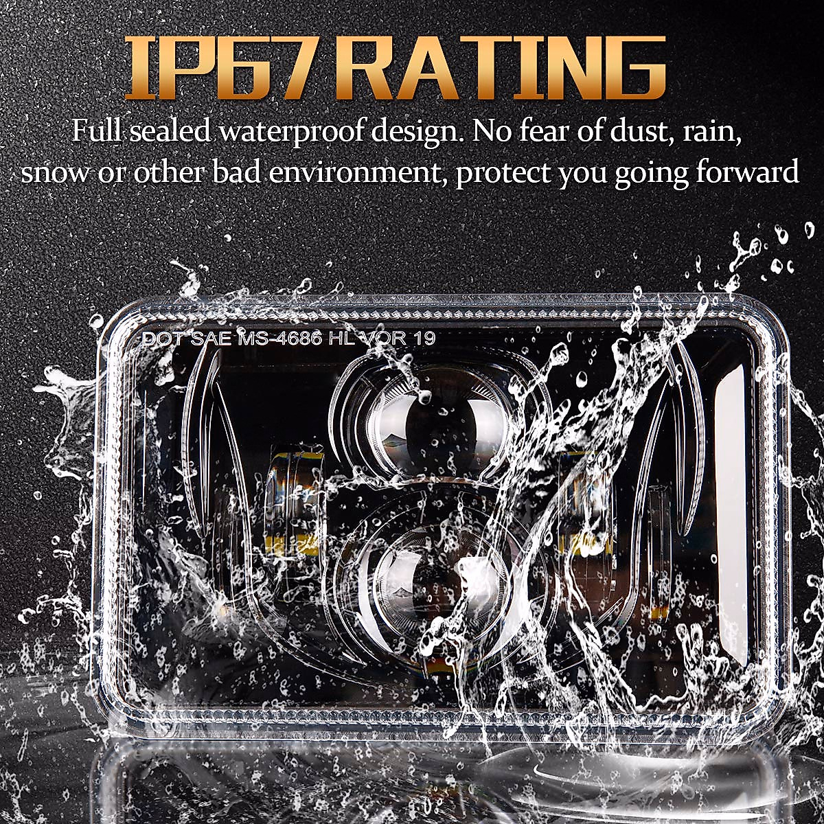 4x6 inch LED Headlights Rectangular Lights Set, Compatible with H4651 H4652 H4656 H4666 H6545, for Peterbil Kenworth Freightinger Ford Probe Oldsmobile Cutlass, Black