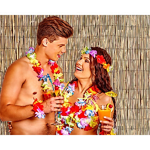 8 x 6ft Hawaiian Beach Reed Backdrop Aloha Luau Party Tiki Bar Decorations Polyester Fabric Photography Backdrop for Photoshoot