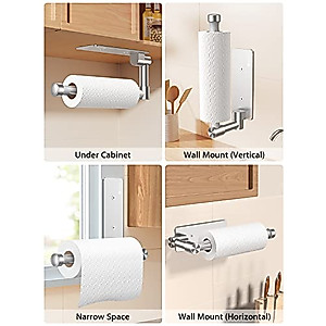𝙉𝙤.𝟭 VICSEED Adjustable Paper Towel Holder Under Cabinet [One Hand Tear Off] Paper Towel Holder Wall Mount [Versatile Rotatable] Paper Roll Holder for Kitchen Bathroom Toilet RVs (Adhesive, Screw)