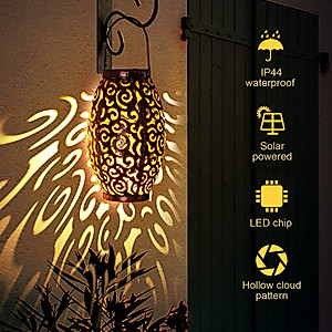 WENMER Solar Lantern Solar Hanging Lanterns Waterproof Outdoor Garden Solar Lanterns Outdoor Solar Powered Lantern Retro Metal for Patio Pathway Walkway Yard Christmas