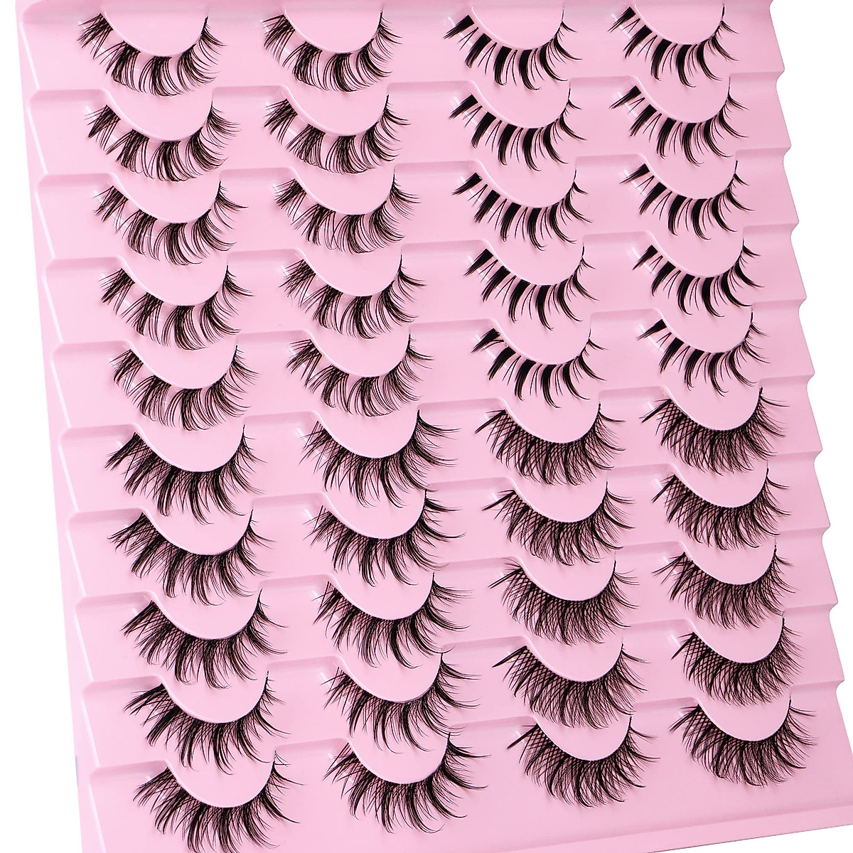 Manga Lashes Natural Look Anime False Eyelashes 20 Pairs Clear Band Individual Wispy Fake Eyelashes Strip Spiky DIY Cluster Lashes Extension C Curl Cat Eye Lashes Pack