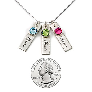 AJ's Collection Unity in Three Personalized Charm Necklace. Customize 3 Sterling Silver Rectangular Pendants with Names of Your Choice. Gifts for Her