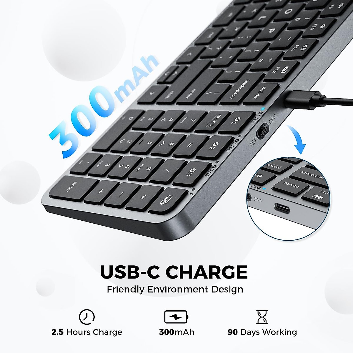 iClever BK20 Bluetooth Keyboard, with Numeric Keypad, Multi-Device Rechargeable and Stable Connection Compact Size Wireless Keyboard for MacBook, Laptop, iPad, Tablet, Windows