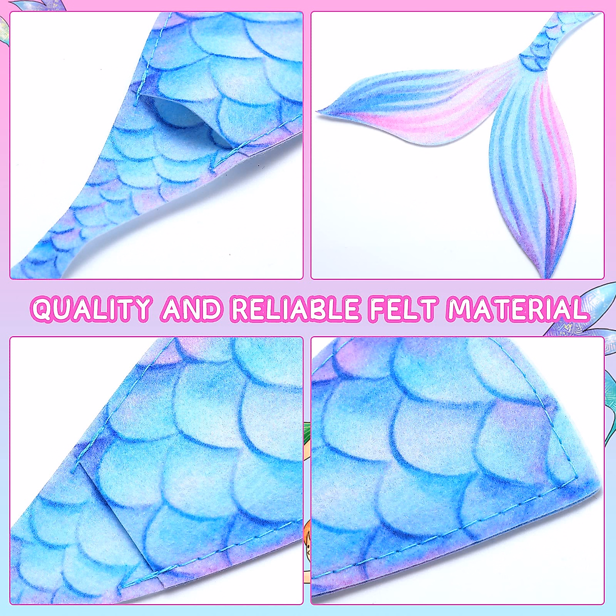 Yaomiao 24 Pack Mermaid Utensil Cutlery Holders Mermaid Tail Shape Pouch Bags Felt Silverware Holder Bag Silverware Organizer Utensil Sleeve for Knife Forks for Mermaid Birthday Party Supplies