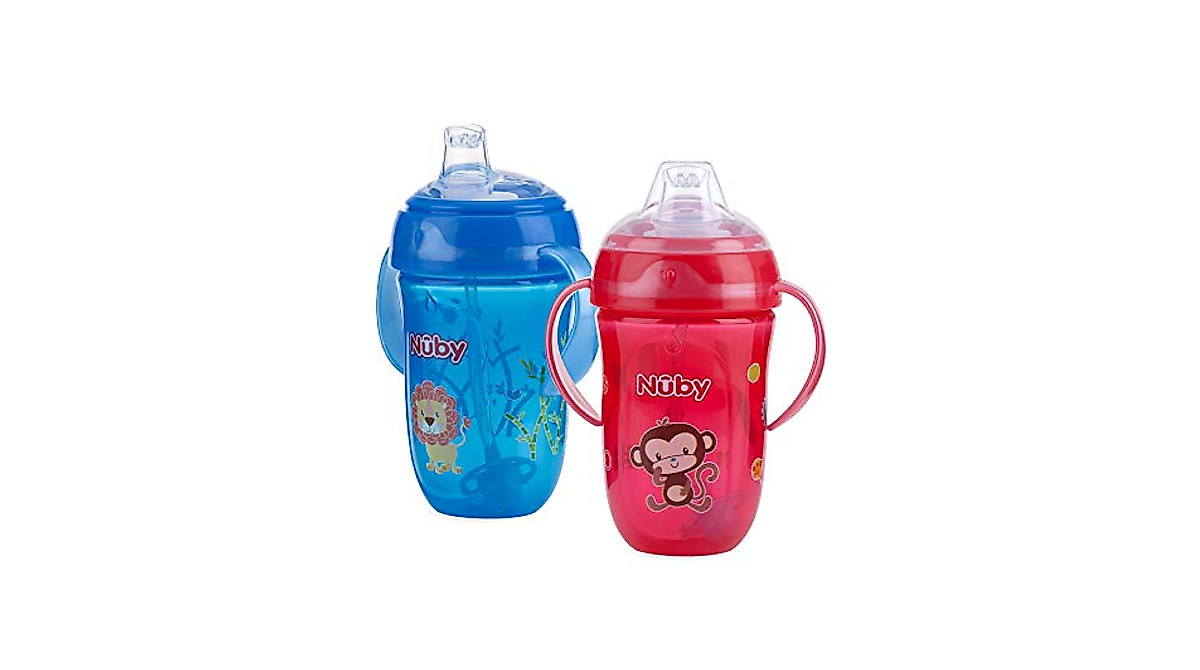 Nuby 2 Pack Comfort Trainer Cups with 360 Weighted Straw for Safe Drinking