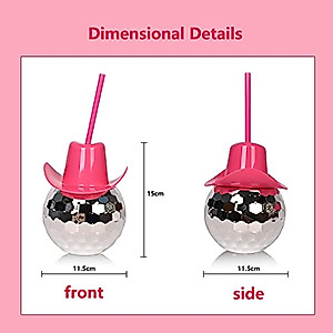 2 Pcs,Disco Ball Cups,Fashionable Pink Disco Ball Cowboy Hat,Disco Ball Cup with straw for Christmas Day,Halloween,Achelorette Party,New Year’s Eve,Birthday Party,Reusable And Removable