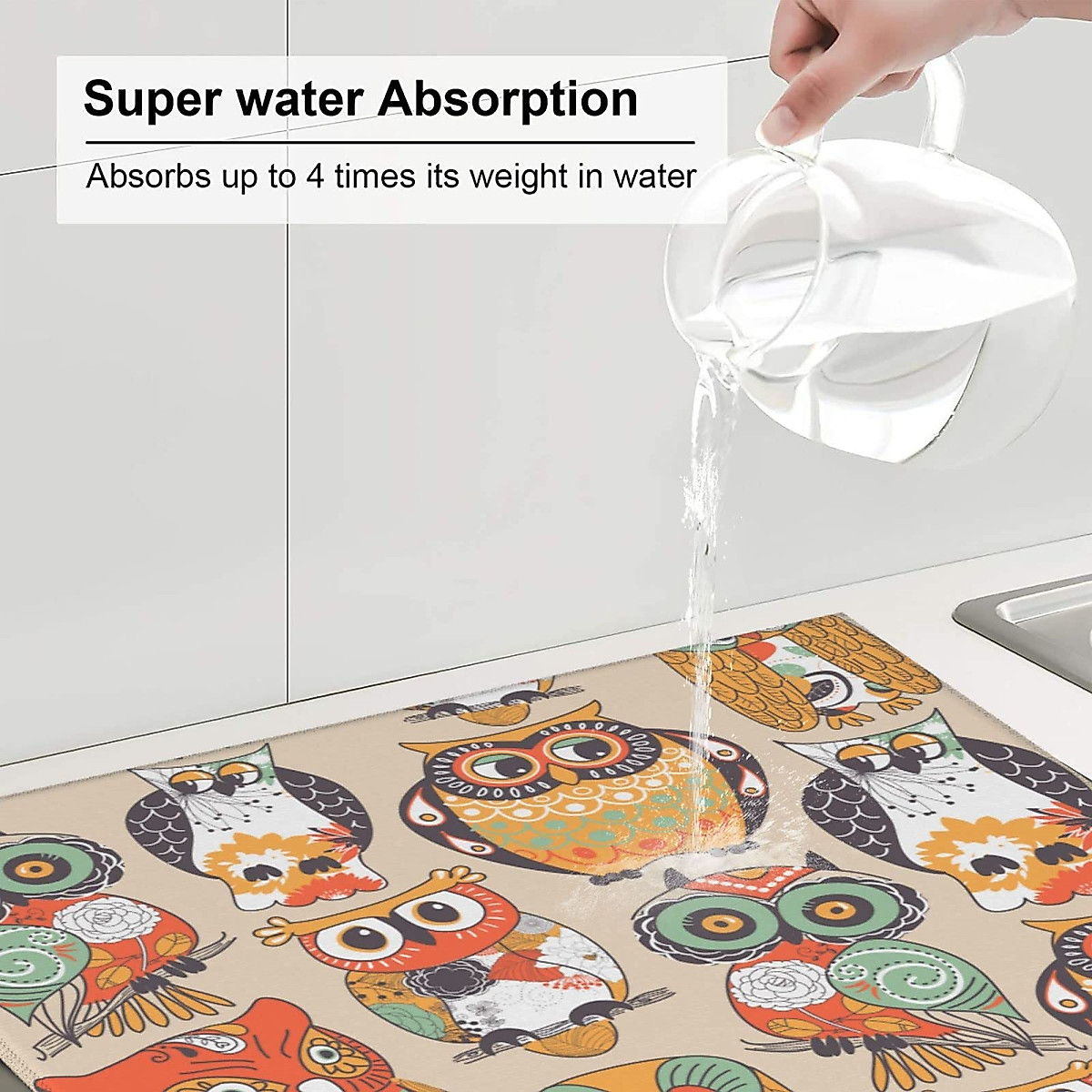 Owl Dish Drying Mat For Kitchen Counter Decor And Accessories 16 X 18 Inch Microfiber Dish Drainer Rack Mats