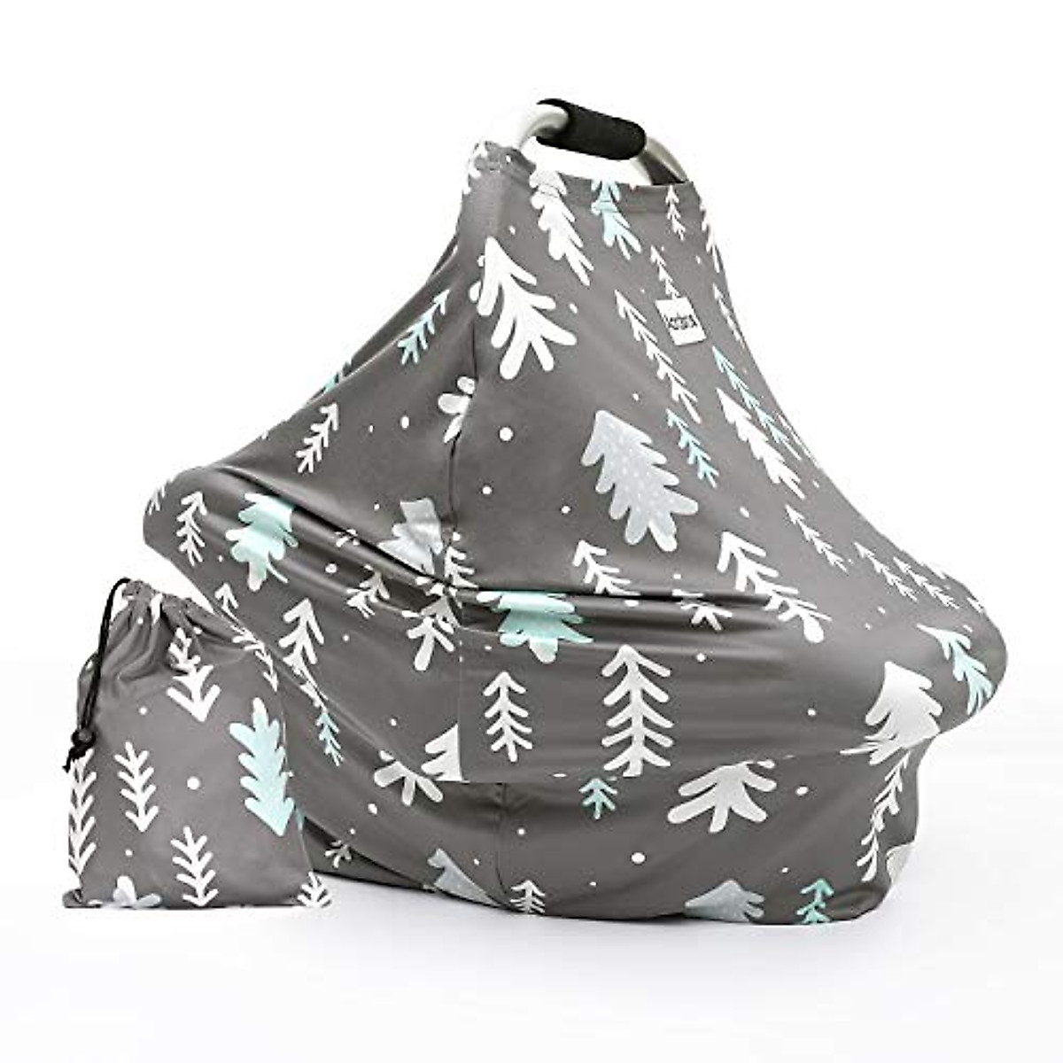 Baby-Car-Seat-Covers-ACRABROS Multifunctional Infant Car Seat Canopy,Nursing Cover Breastfeeding Scarf Soft Breathable Stretchy 360 Coverage,for Boys Girls,Gray