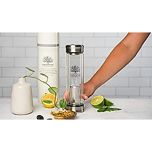 UEndure Tea Tumbler with Infuser - BPA Free Double Wall Glass Travel Tea Mug with Stainless Steel Filter - Watertight Tea Bottle with Strainer for Loose Leaf Tea and Fruit Infused Water 14oz