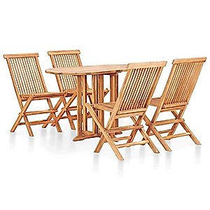 qiangxing 5 Piece Folding Patio Dining Set Outdoor Patio Dining Set Outdoor Patio Furniture Patio Set Patio Table and Chairs Set Solid Teak Wood