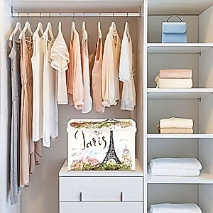 CaTaKu Paris Eiffel Tower Storage Bins with Lids and Handles, Fabric Large Storage Container Cube Basket with Lid Decorative Storage Boxes for Organizing Clothes