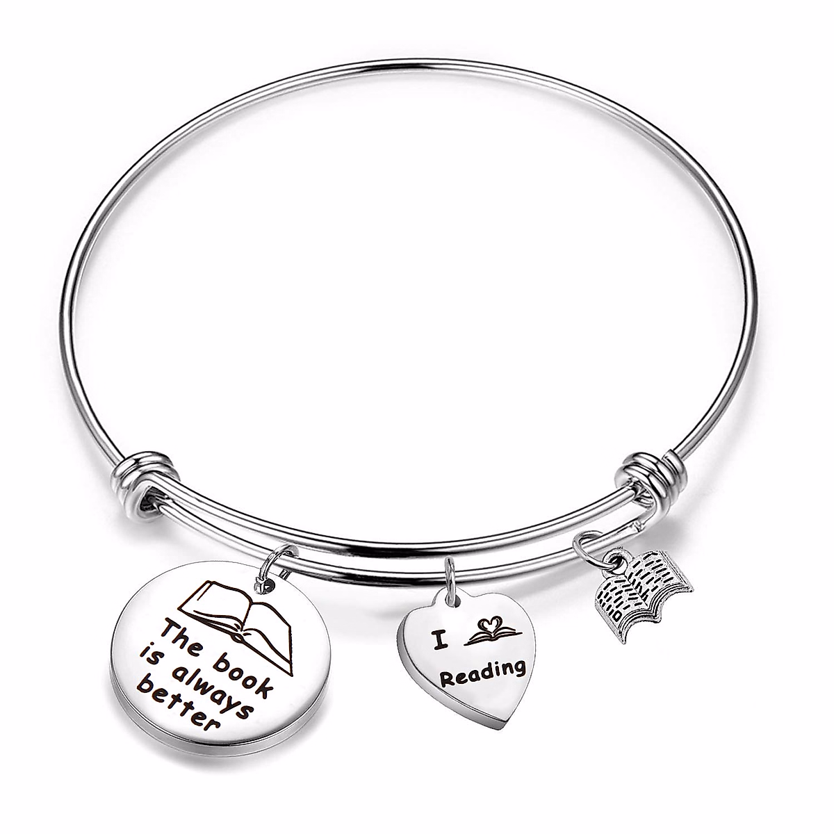 Book Lover Bracelet Literary Jewelry The Book Is Always Better I Love Reading Charm Bangle Writers Author Student Librarian Gift (book lover bracelet)