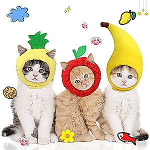 3 Pieces Cat Hats Cat Christmas Costume Banana Pineapple Red Fruit Shaped Hat Soft Cap Adjustable Accessories Breathable Headwear for Cat Kitten Puppy Pet Festival Birthday Theme Party Photo Prop
