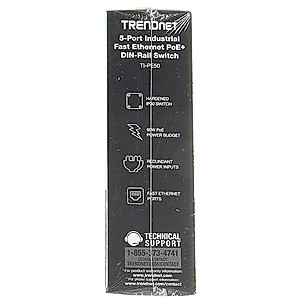 TRENDnet 5-Port Industrial Fast Ethernet DIN-Rail Switch, 4 x Fast Ethernet PoE+ Ports, 1 x Fast Ethernet Port, 90W PoE Power Budget, DIN-Rail, IP30 Rated, Lifetime Protection, Black, TI-PE50