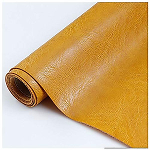 NAKAN Solid Color PU Synthetic Leather Fabric Vintage Texture Faux Leather Sheets for Sewing Crafting DIY Projects, 100x138cm(39''x54'') Leatherette Material (Color : Mustard Yellow)