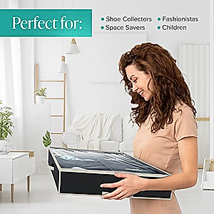 Woffit Under Bed Shoe Storage Organizer – Set of 2 Large Containers, Each Fit 12 Pairs of Shoes – Sturdy Box w/Strong Zipper & Handles – Underbed Organizers for Kids & Adults