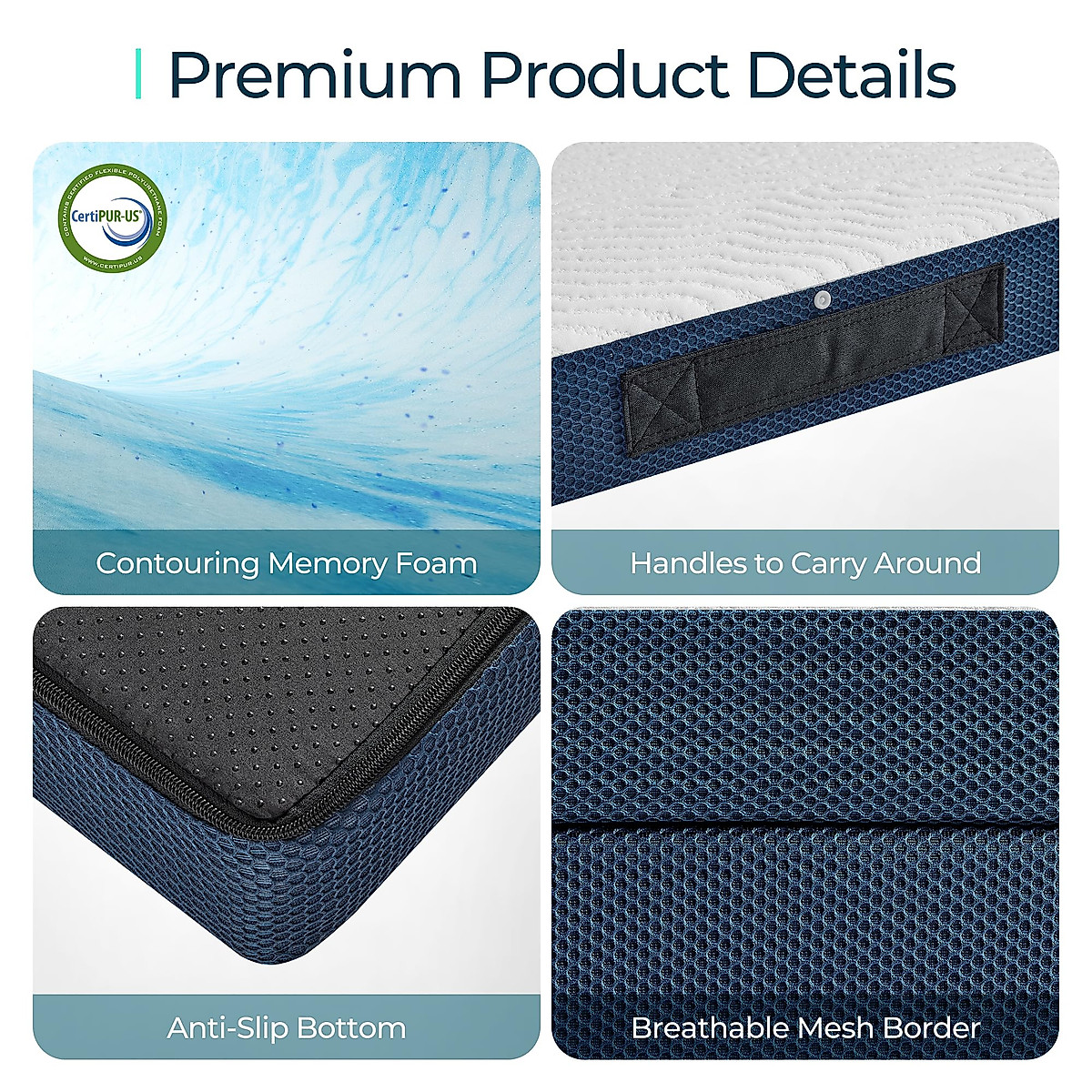 LINSY LIVING Folding Mattress Topper, 4 Inch Trifold Mattress Topper with Washable Tencel Cover, Full Memory Foam Mattess Topper, Foldable, Portable, Easy Storage, Full Size, 74" * 53"