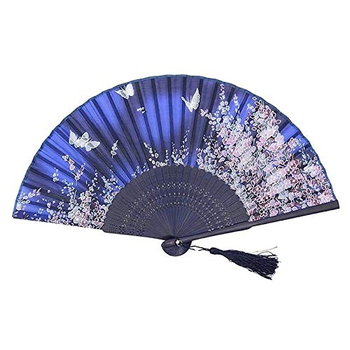 RAZZUM Decorative Folding Fans Silk Hand Fan Chinese Spun Silk Flower Printed Folding Fan Chinese Style Ladies Wind Craft Fan Silk Fan Cherry Fan Antiquity Fan (Color : 4)