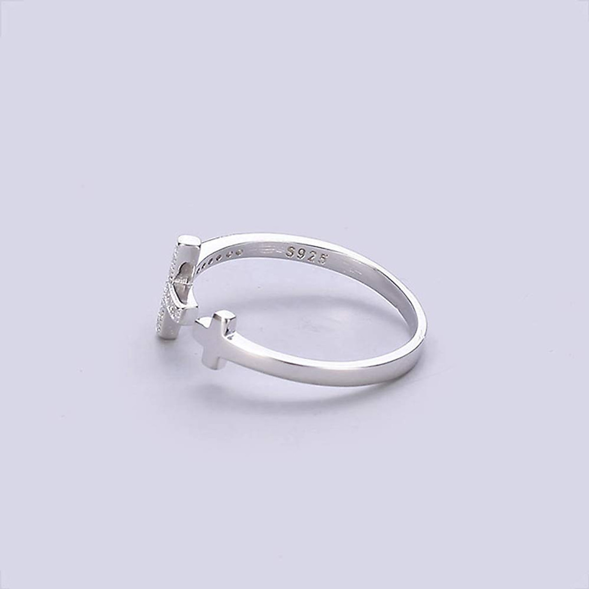 NewZenro Double Cross Faith S925 Sterling Silver CZ Crystal Opening Ring for Women Dainty Adjustable Statement Engagement Finger Christian Finger Rings Jewelry Gifts Birthday Bff