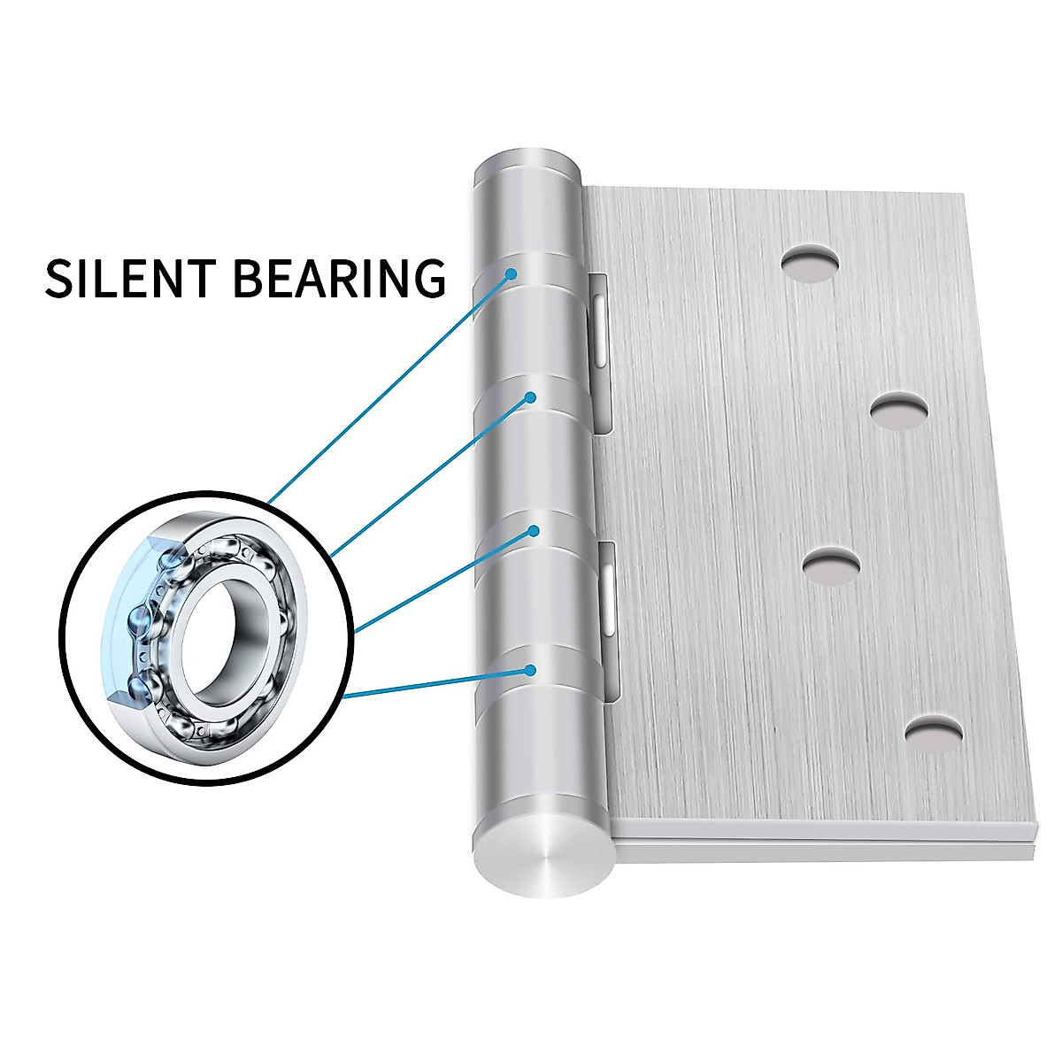 OTINUBEE 304 Stainless Steel Door Hinges 6 Pack, 4'' X 4''Heavy Duty Commercial Door Hinge with Silent Steel Plain Ball Bearing, Stainless Higne for Exterior & Interior Doors, Silver