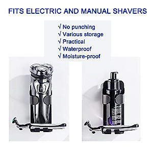 Electric Razor Holder Wall Mounted Self Adhesive Razor Hanger, Stainless Steel Electric Shaver Holder Utility Storage Electric Shaver Bathroom Shower Storage Organizer,Gift for Men,Dad,Grandpa,Black
