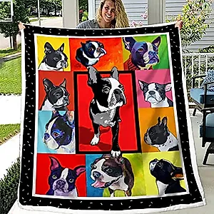 Bedmust Boston Terrier Blanket Colorful Painting Animal Pet Plush Blanket Cute Puppy Dog Cozy Fleece Blanket Boston Terrier Decor Gifts for Women (50X60 inches)