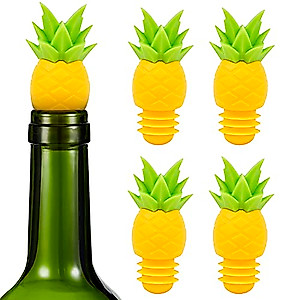 Cute Wine Stoppers for Wine Bottles - 4Pcs Funny Wine Stoppers Pineapple Small Bottle Caps for Crafts Cork Wine Bottle Stopper- Yellow Silicone Wine Stopper Wine Bottle Sealer Bottle Top Covers