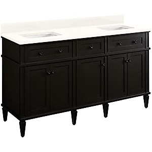 Signature Hardware 953349-60-RUMB-0 Elmdale 60" Free Standing Double Basin Vanity Set with Mahogany Cabinet, Wood Vanity Top, and Porcelain Undermount Sink - No Faucet Holes