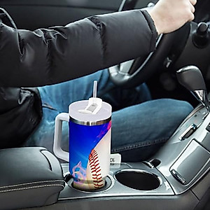 ODAWA 30 Oz Baseball Flames Blue Insulated Tumbler Cup with Lid and Straw, 2 in 1 Lid Insulated Stainless Steel Tumblers