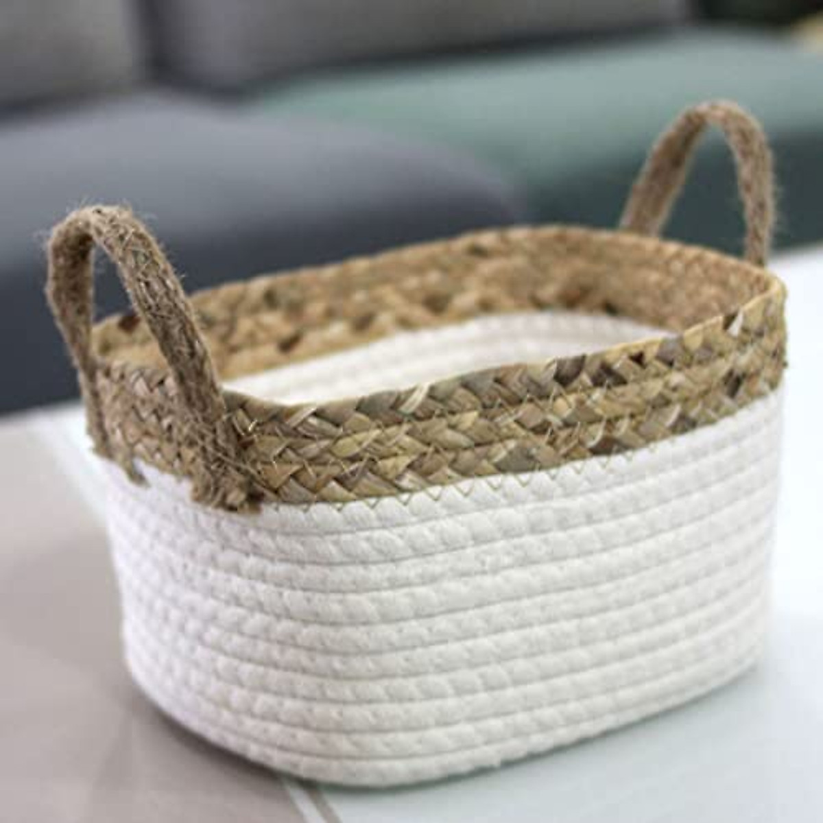 LIFKOME Snack Containers Storage Organizer Woven Storage Basket with Handle Wicker Magazine Basket Book Holder Makeup Storage Basket Bin for Home Office 19cm Woven Baskets Woven Baskets