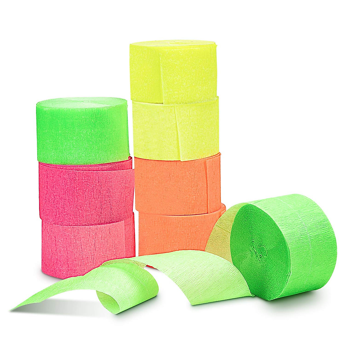 Glow in The Dark Party Decorations, 8pcs 1.75 inches Wide 100 feet Long Streamer Decorations Neon Crepe Paper UV Reactive Party Streamers Backdrop Decorations for Birthday Holiday Fiesta Party