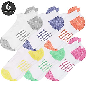 Ankle Socks for Women White Running Socks, Cushioned Athletic Low Cut No Show Compression Socks Womens Liner Footies for Sneakers 6 Pairs Size 9-11