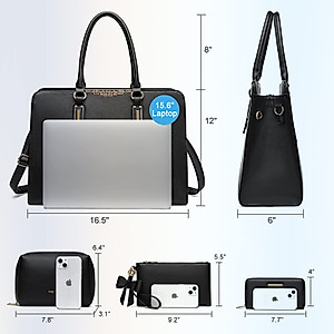 eyli Laptop Tote Bag for Women Large Waterproof PU Leather Business Office Work Briefcase Fit 15.6 inch Lightweight Trendy Computer Bags Messenger Shoulder Bag Laptop Purse 4pcs Sets Black