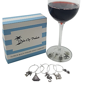 Palm City Products Sun and Sport Themed Wine Charm Set - Bundle of Beach and Sports Themes, 18 Pieces Total