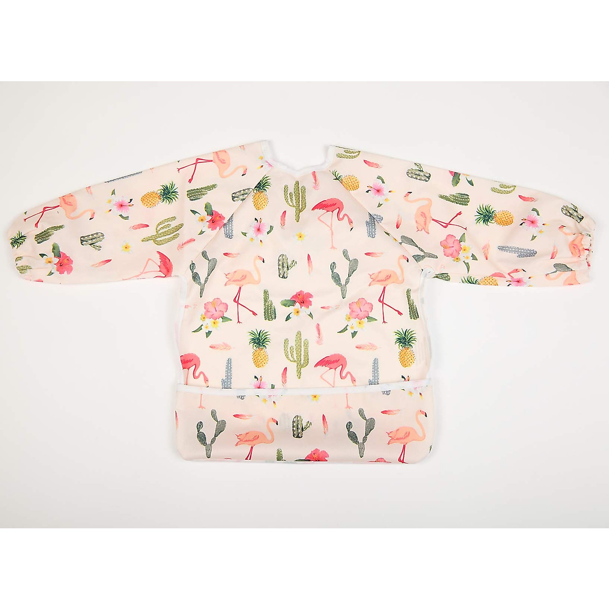 Sigzagor Baby Bib Sleeved Shirt with Pocket 1-3 Years Old Toddler Painting for Girls (Flamingo Cactus)