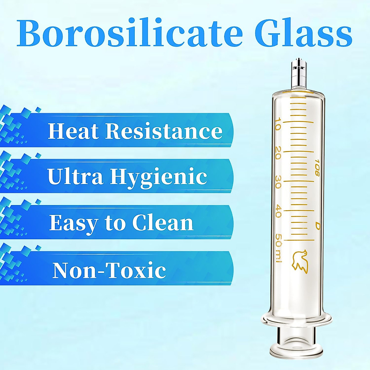 Gufastoe 1 Pack Glass Syringes with Caps 50cc/ml for Lab Laboratory