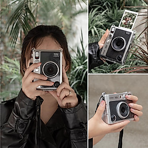 MUZIRI KINOKOO Clear EVO Case for Fujifilm Instax Mini EVO/Polaroid Mini EVO Camera - Hard PVC Fuji Mini EVO Carrying Protective Case with Shoulder Strap -Transparent