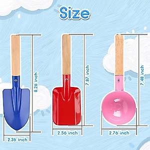 UMUACCAN 6 Piece Kids Beach Tools,Children Beach Sand Toys, Made of Metal with Sturdy Wooden Handle,Safe Beach Gardening Set,Spoon, Fork, Trowel, Rake & Shovel, Gifts for Kids