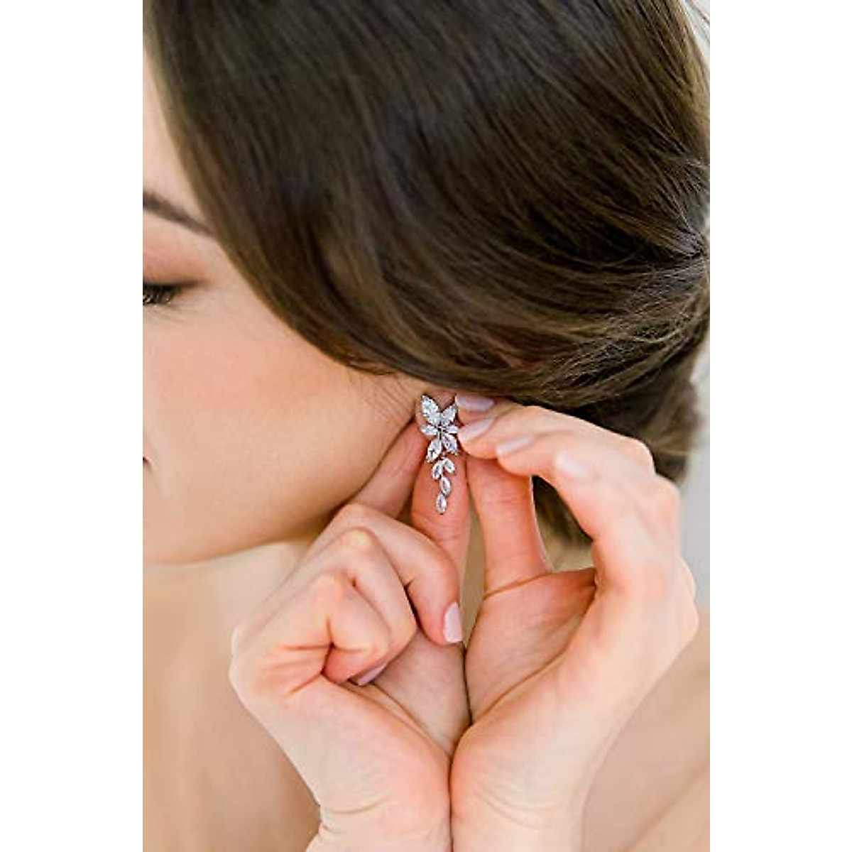 SWEETV Marquise Cubic Zirconia Bridal Earrings, Elegant Wedding Earrings for Brides Bridesmaids, Crystal Formal Drop Earrings for Women Jewelry Gifts (Silver)