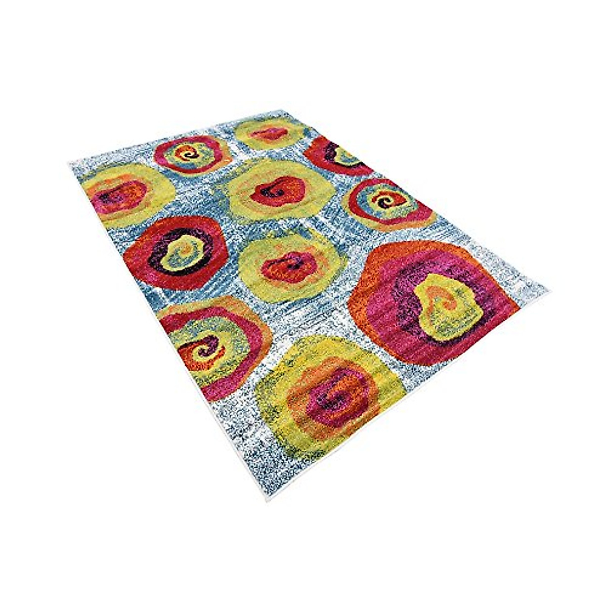 Unique Loom Lyon Collection Colorful Modern Abstract Floral Area Rug, 4 x 6 Feet, Blue/Yellow